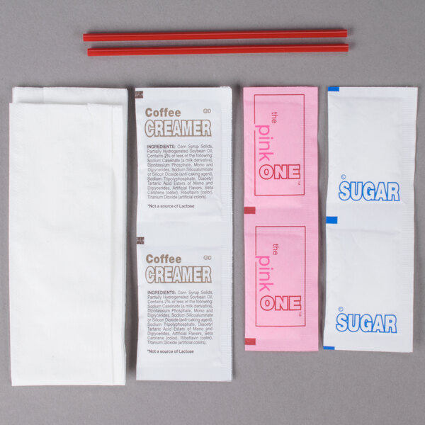 Double Serving Clear Coffee Condiment w/ Napkin Kit in Bulk