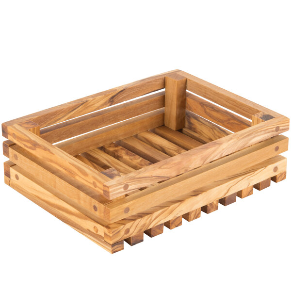 American Metalcraft OWBB2 6" x 8" Olive Wood Bread Crate