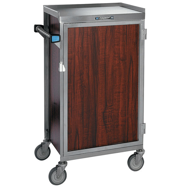 Lakeside 654W Stainless Steel 6 Tray Meal Delivery Cart with Walnut ...