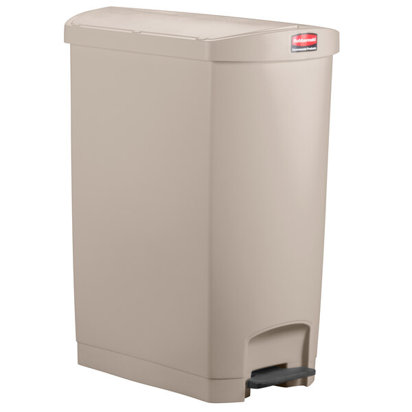 Rubbermaid 1883553 Slim Jim Resin Beige End Step-On Rectangular Trash ...