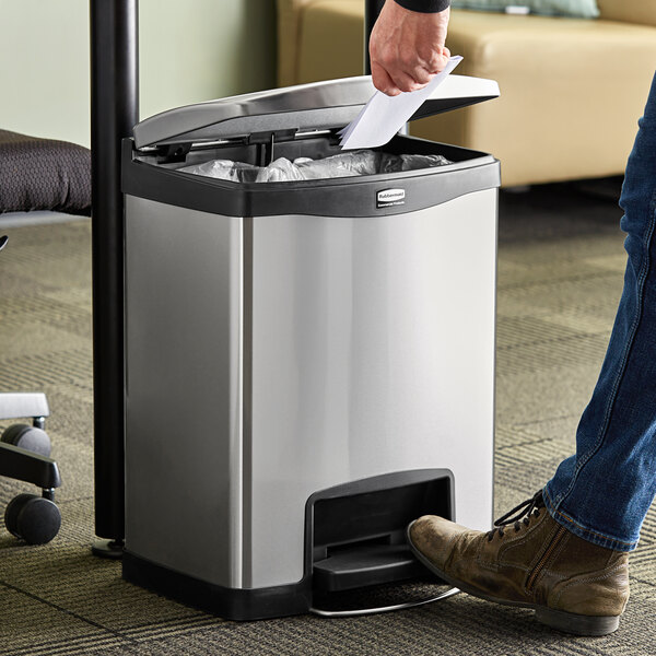 Rubbermaid 1901985 Slim Jim Stainless Steel Black Accent Rectangular ...