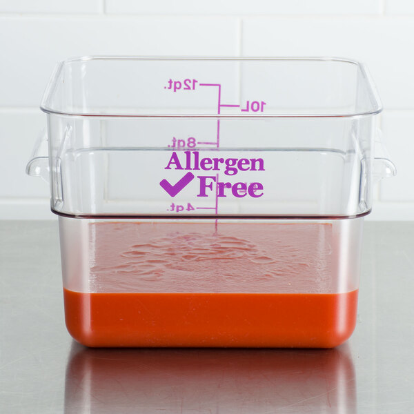 Cambro CamSquares® Classic 12 Qt. Allergen-Free Clear Square ...
