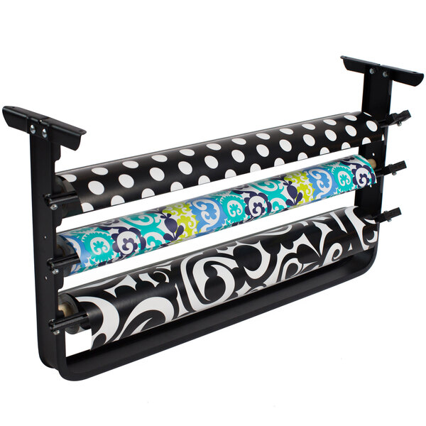 Bulman T324-40 40" Horizontal Black Countertop 3 Roll Paper Cutter Rack