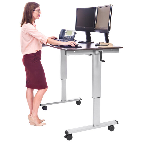Luxor STANDUP-CF48-DW Adjustable Standing Desk with Silver Steel Frame ...