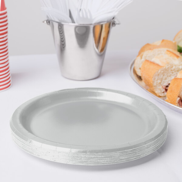 Creative Converting 50106B 10" Shimmering Silver Paper Plate - 24/Pack