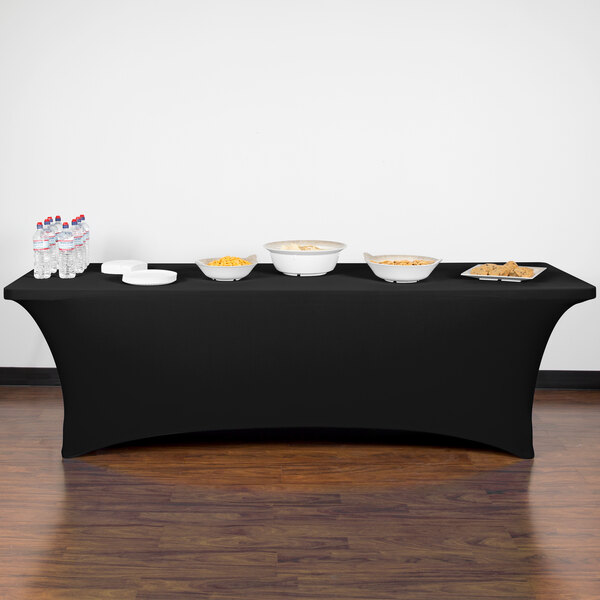 Snap Drape CN420CV30830014 Contour Cover 96" x 30" Black Spandex Table ...