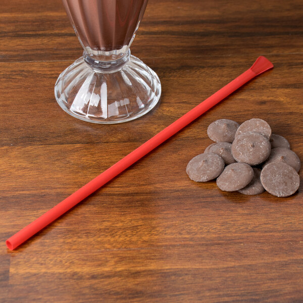 Choice 10 1/4" Super Jumbo Red Unwrapped Spoon Straw - 300/Box