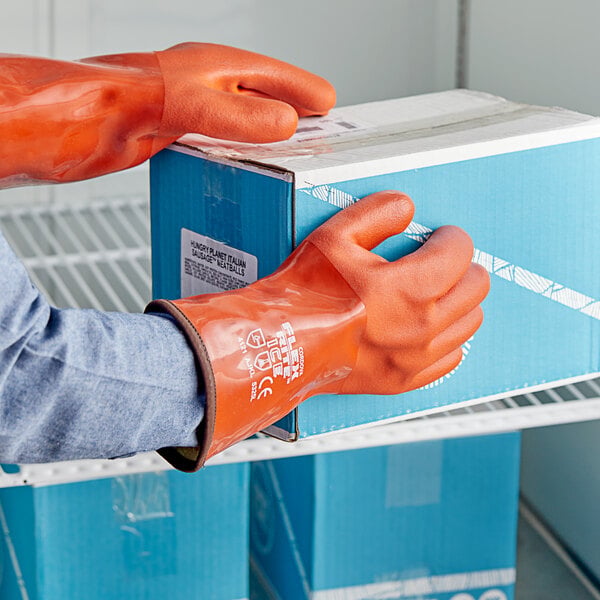 Cordova Large 12" Red Freezer / Frozen Food Textured PVC Gloves - Tagged