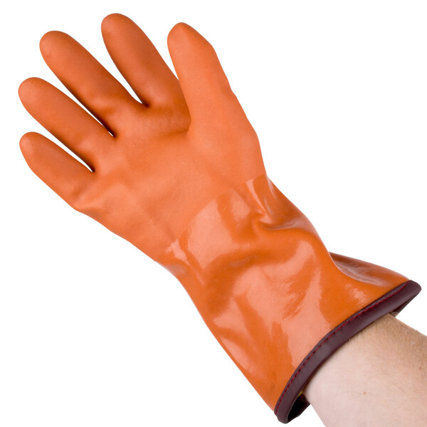 Cordova Large 12" Red Freezer / Frozen Food Textured PVC Gloves - Tagged