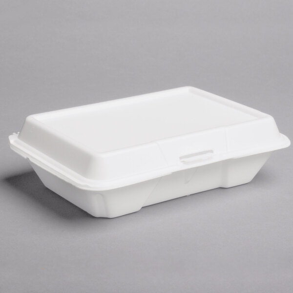Dart 206HT1R 9" x 6" x 3" White Foam Shallow Rectangular Take Out Container with Perforated ...