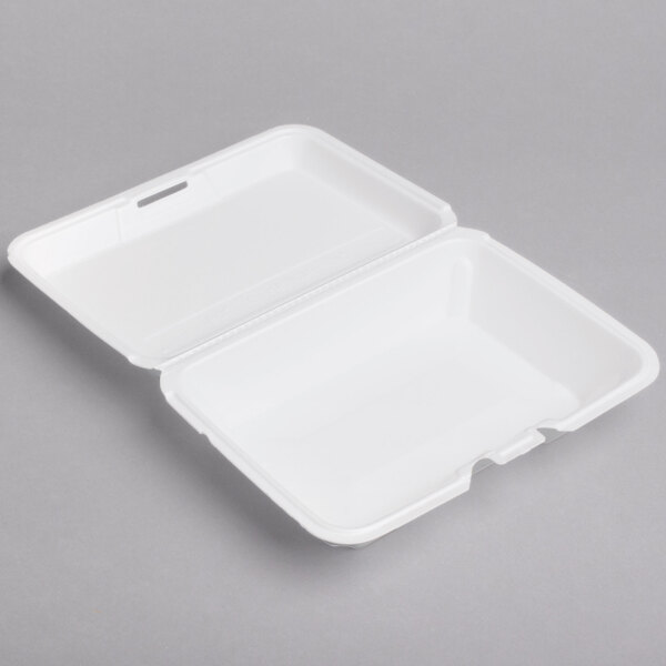 Dart 206HT1R 9" x 6" x 3" White Foam Shallow Rectangular Take Out Container with Perforated ...