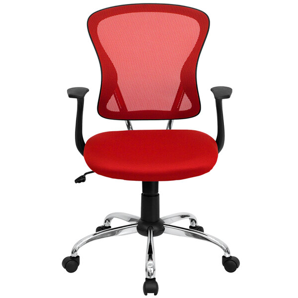 Flash Furniture H-8369F-RED-GG Mid-Back Red Mesh Office Chair with Arms ...