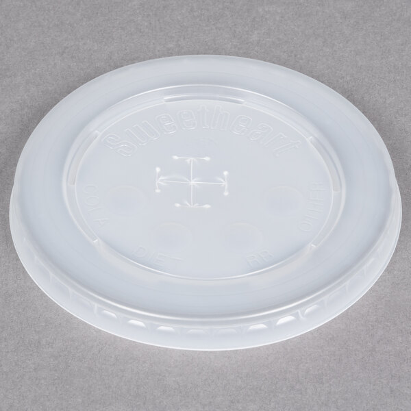 Solo L16BL-0100 12-24 oz. Translucent Flat Plastic Lid with Straw Slot ...