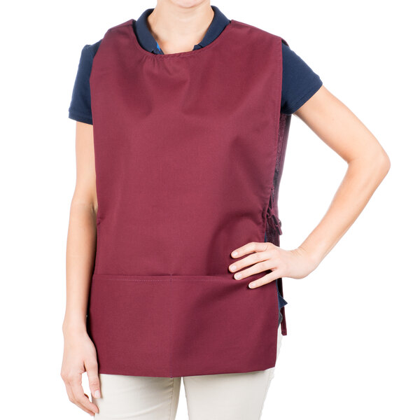 Intedge Burgundy Adjustable Poly-Cotton Cobbler Apron with 2 Pockets ...
