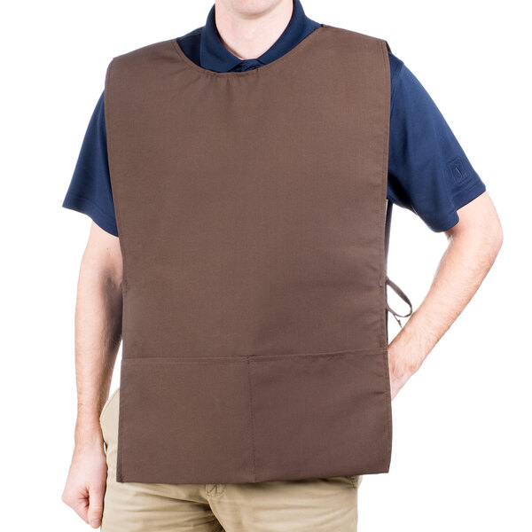 Intedge Brown Adjustable Poly-Cotton Cobbler Apron with 2 Pockets - 29 ...