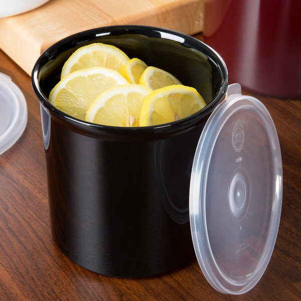 Carlisle Classic 1.2 Qt. Black Round SAN Plastic Crock with Lid
