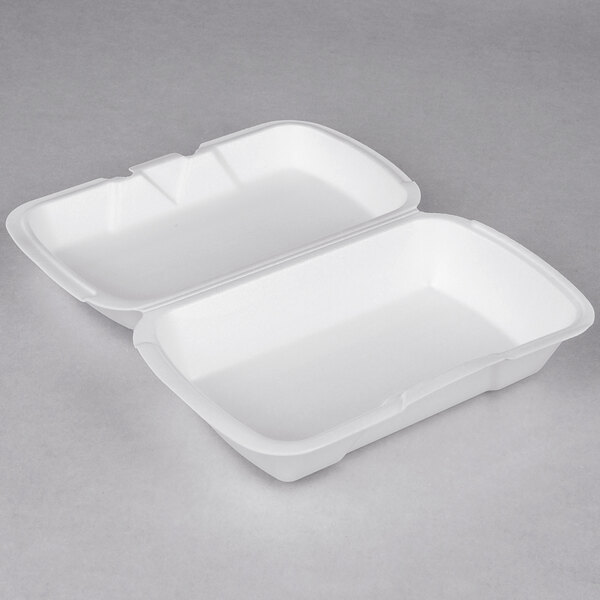 Genpak 201ST 9 1/4" x 5 11/16" x 2 3/4" White Medium Shallow Foam Hinged Lid Container - 100/Pack