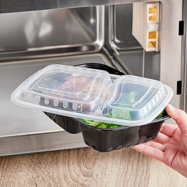 Choice 30 oz. Black 8 3/4" x 6" x 2 3/4" 2-Compartment Rectangular ...