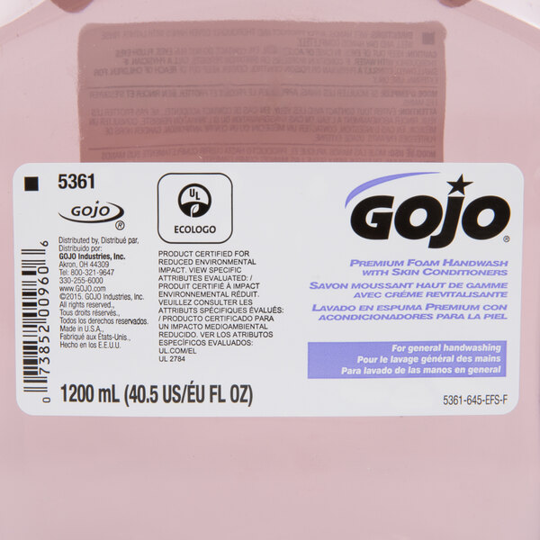 GOJO® 5361-02 TFX 1200 mL Premium Foam Hand Soap with Skin Conditioners ...