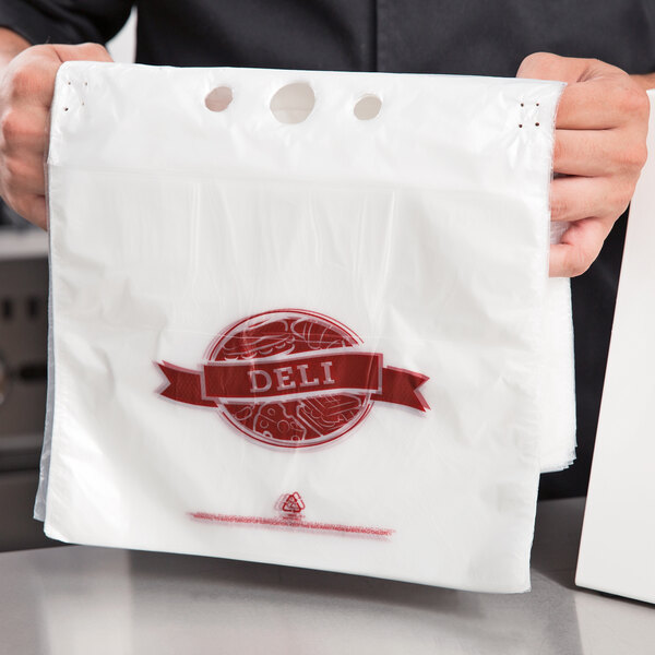 Choice Deli Saddle Bag stand with Printed 10 1/2" x 8" Deli Bags - Flip Top