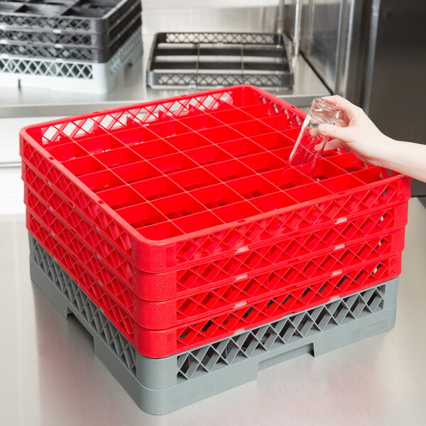 Noble Products 49-Compartment Gray Full-Size Glass Rack with 4 Red ...