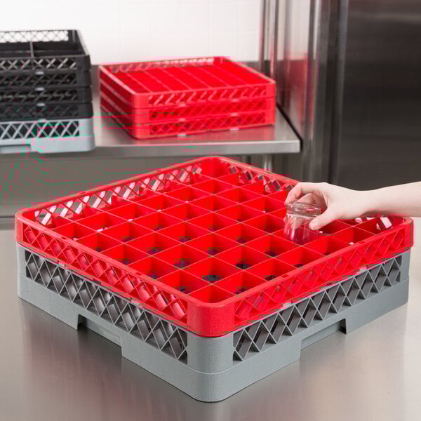 Noble Products 49-Compartment Gray Full-Size Glass Rack with 1 Red Extender