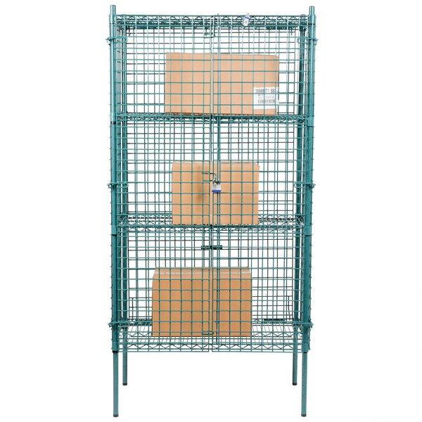 Regency NSF Stationary Green Wire Security Cage Kit - 18" x 36" x 74"
