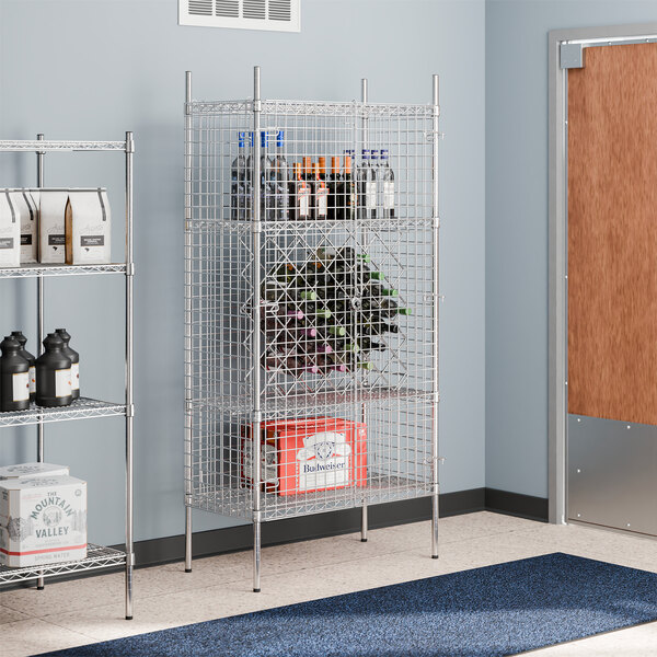 Regency NSF Stationary Chrome Wire Security Cage Kit - 18" x 36" x 74"