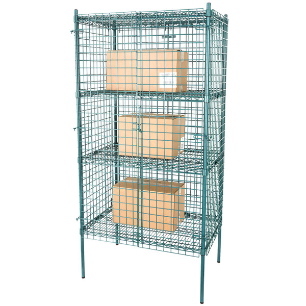 Regency NSF Stationary Green Wire Security Cage Kit - 24" x 36" x 74"