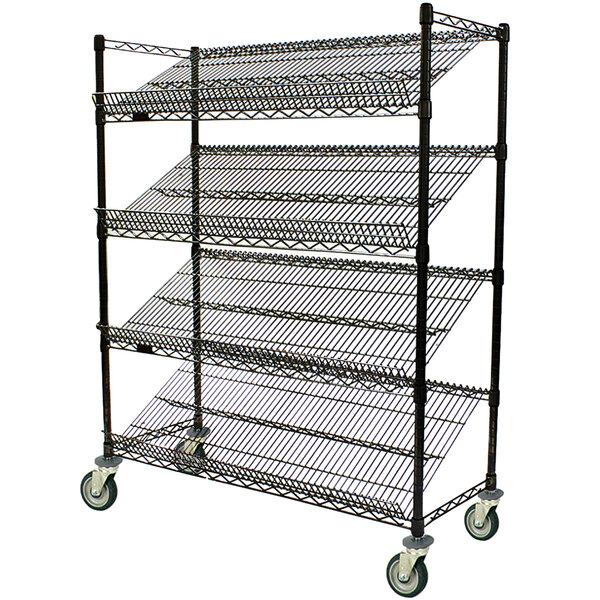 Eagle Group M1836BL-4 36" x 18" Black 4 Shelf Angled Merchandising Cart