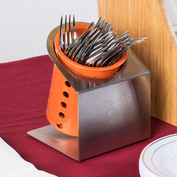 Steril-Sil RP-25-ORANGE Orange Perforated Plastic Flatware Cylinder