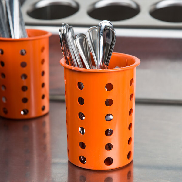 Steril-Sil RP-25-ORANGE Orange Perforated Plastic Flatware Cylinder