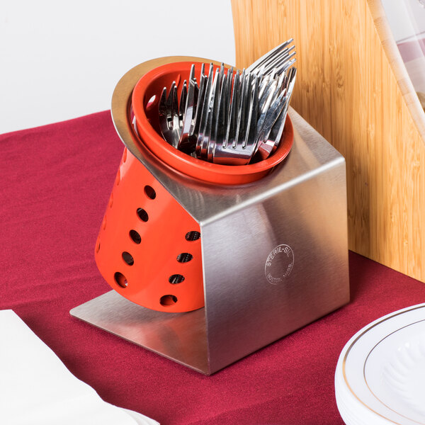 Steril-Sil RP-25-RED Red Perforated Plastic Flatware Cylinder