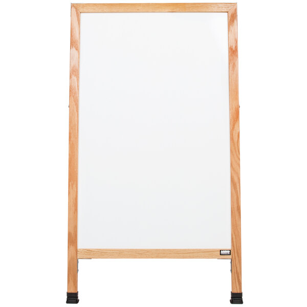 Aarco A-5 42" x 24" Oak A-Frame Sign Board with White Marker Board