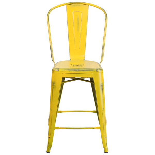Flash Furniture ET-3534-24-YL-GG Distressed Yellow Metal Counter Height ...