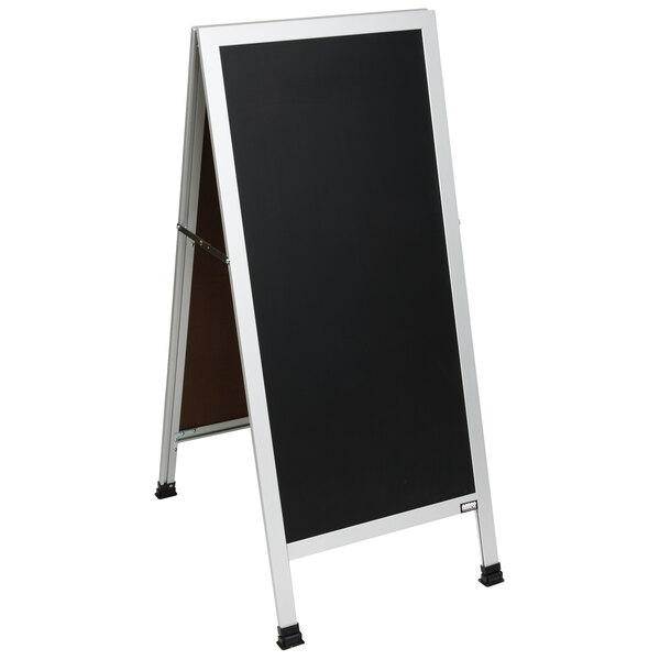 Aarco AA-3B 42" x 18" Aluminum A-Frame Sign Board with Black Chalkboard