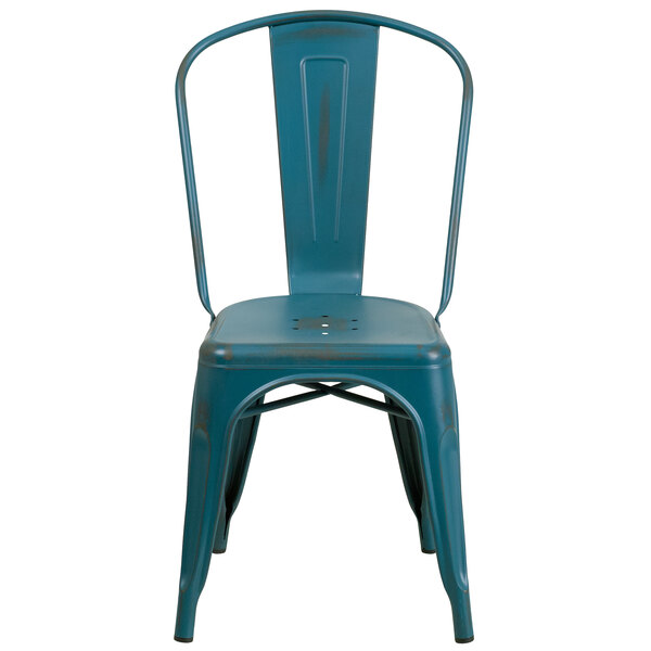 Flash Furniture ET-3534-KB-GG Distressed Kelly Blue Stackable Metal ...
