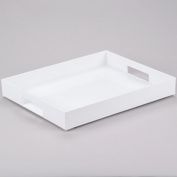 Cal-Mil 15" x 12" White Plastic Serving Tray with Handles