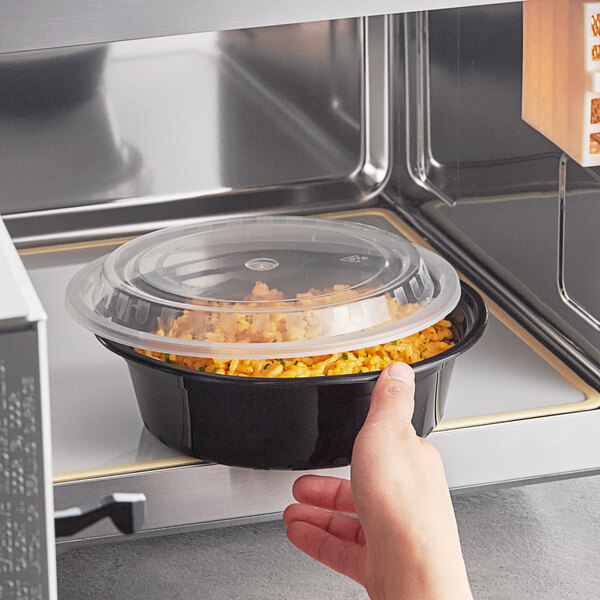 Choice 32 oz. Black 7 1/4" Round Microwavable Heavy Weight Container ...