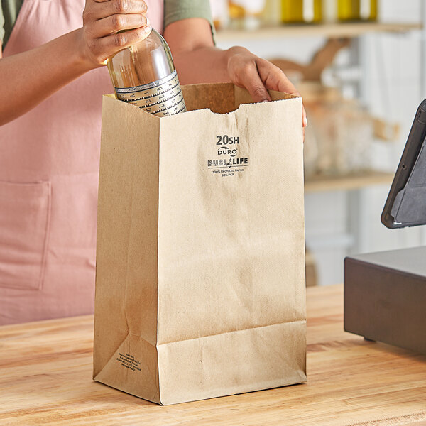 Duro 20 lb. Shorty Brown Paper Bag - 500/Bundle