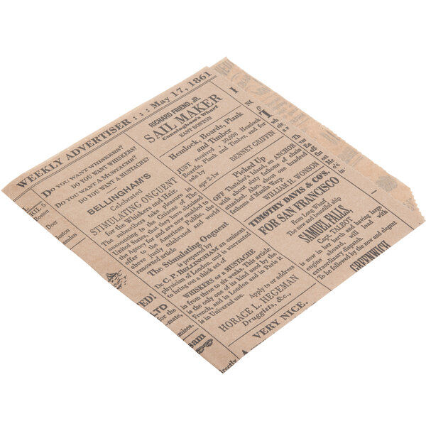 American Metalcraft PPRC76 7" x 6" Natural Newspaper Print Deli Wrap ...