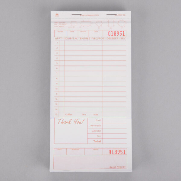 Choice 2 Part Tan and White Carbonless Guest Check with Bottom Guest ...