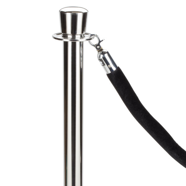 Aarco Black 8' Stanchion Rope with Chrome Ends for Rope Style Crowd ...
