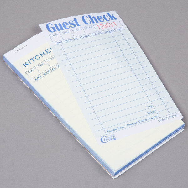Choice 2 Part Green and White Carbonless Guest Check Book - 50/Case