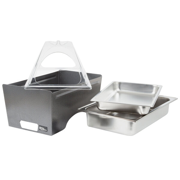 Sterno Full Size Silver Vein Stackable Chafer with Clear Dome Cover and ...