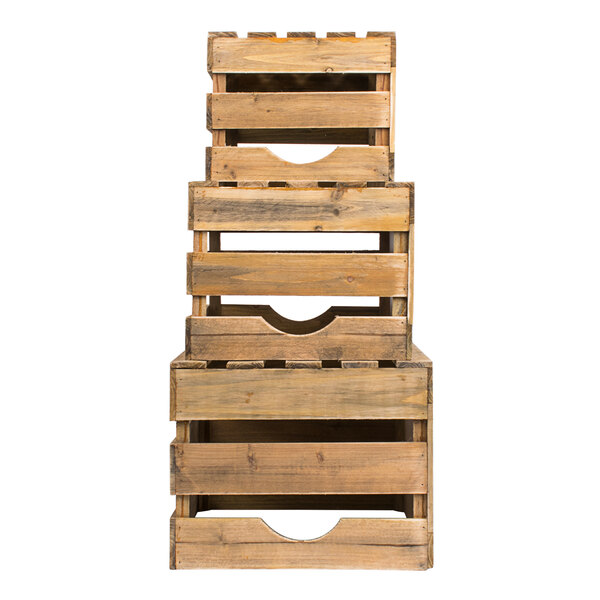 Tablecraft RCBCRATE1 3-Piece Natural Wood Chalkboard Crate Riser Set