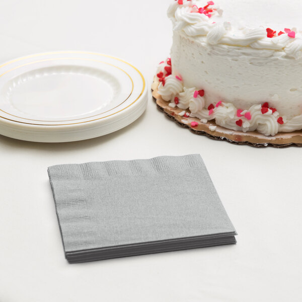 Creative Converting 573281B Shimmering Silver 3-Ply Beverage Napkin ...