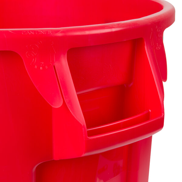 Rubbermaid BRUTE 32 Gallon Red Round Trash Can with Lid and Dolly