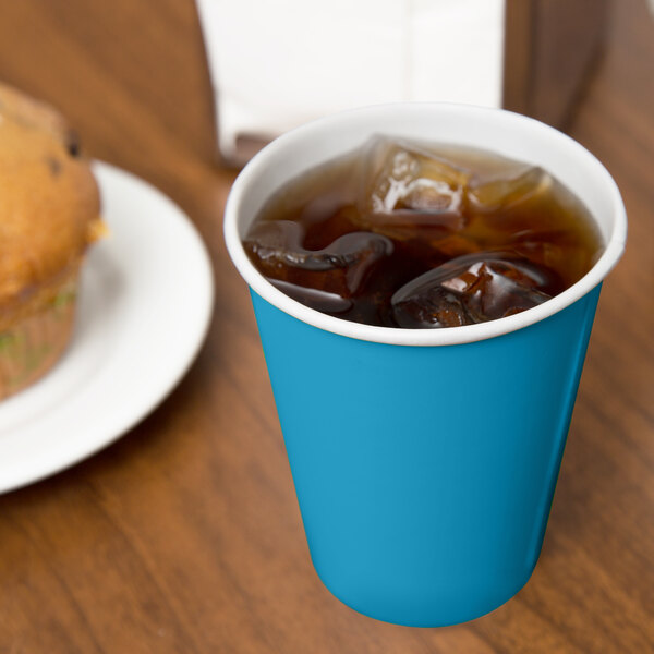 Creative Converting 563131B 9 oz. Turquoise Blue Poly Paper Hot / Cold ...