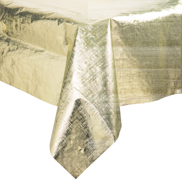 Creative Converting 38321 54" x 108" Gold Metallic Plastic Table Cover